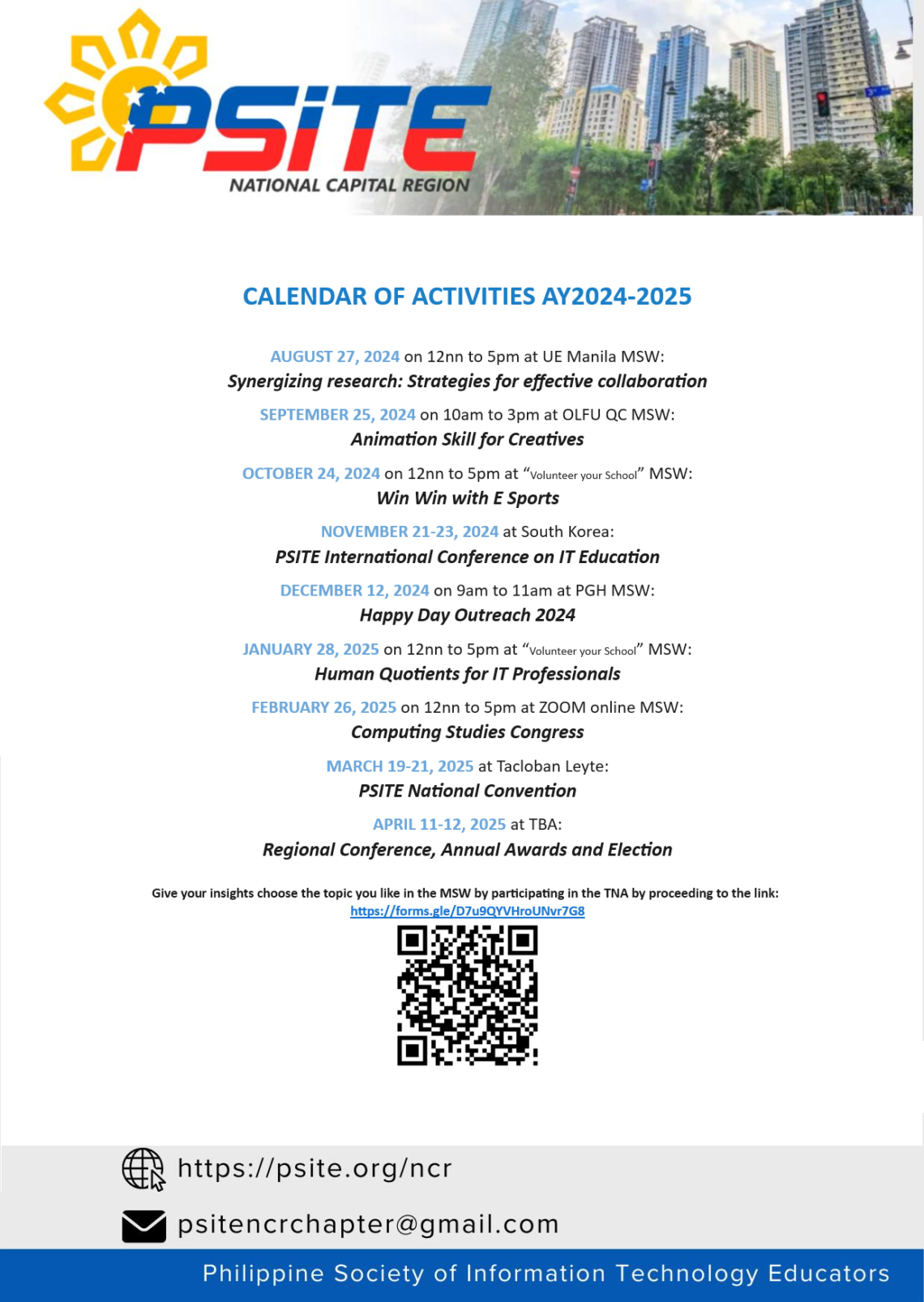 PSITE-NCR Calendar for AY 2024-2025 – PSITE